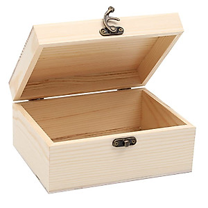 VIKOS Products (1-Pack Unfinished Unpainted Wooden Box with Hinged Lid for Crafts DIY Storage Jewelry Plain Pine Box - Small 6.7"x5.1"x3.1"