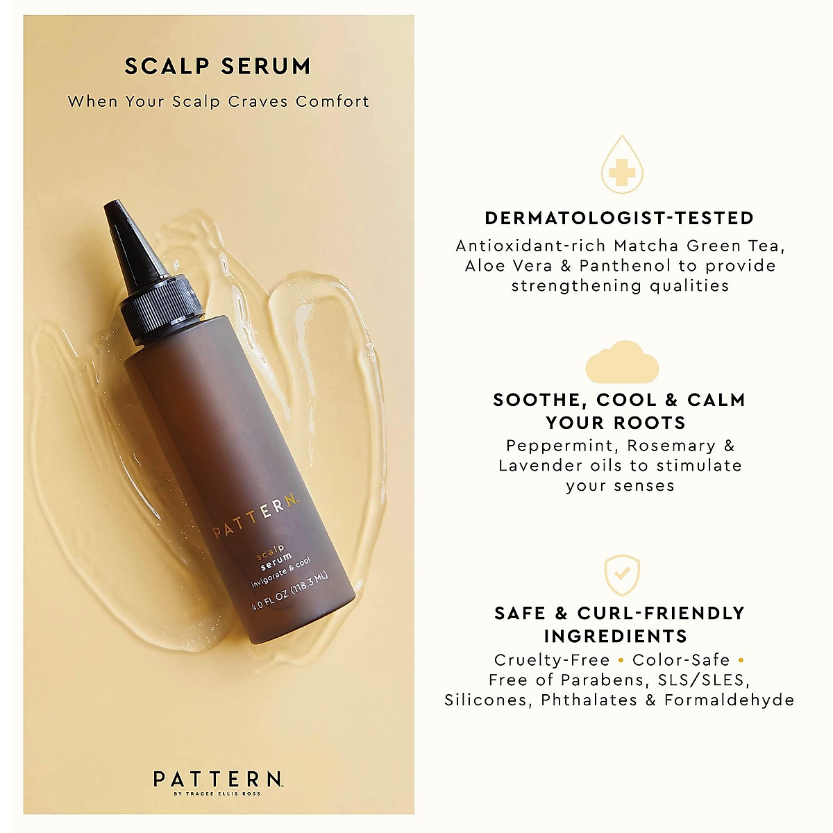 PATTERN Beauty by Tracee Ellis Ross Scalp Serum with Rosemary and Peppermint Oil to Moisturize Dry, Itchy Scalps, 4 Fl Oz