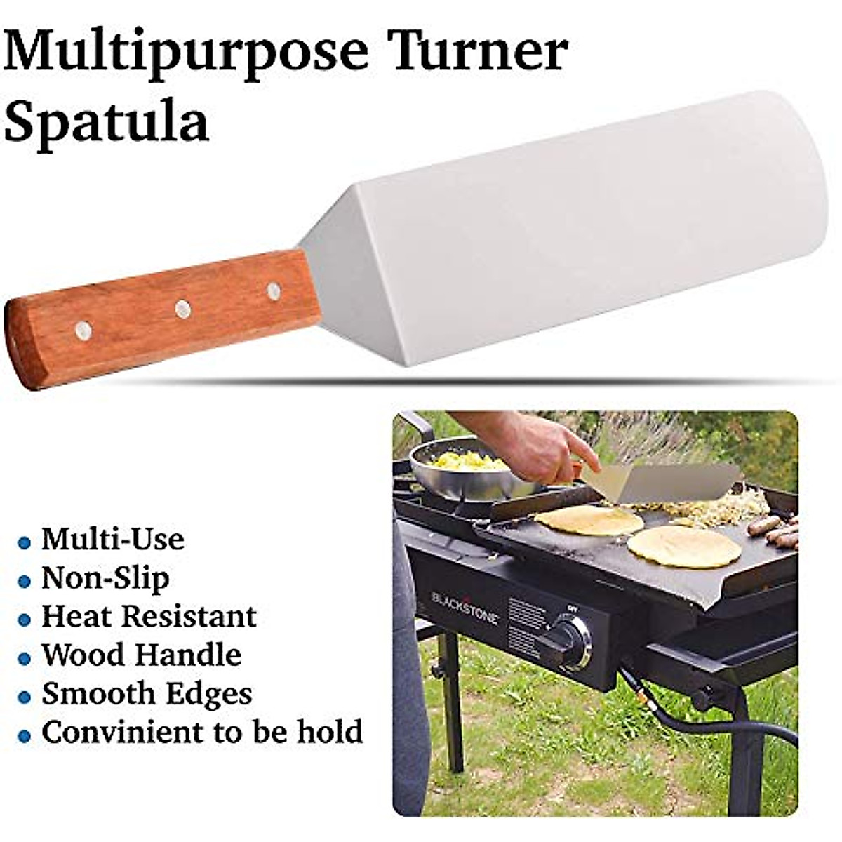 Stainless Steel Metal Spatula Burger Turner Spatula,Burger Flippers,Solid Cooking Spatula,Perforated Cooking Spatula and Griddle Spatula，Hamburger Turner with wooden handle for Barbecue, Steak, Pizza