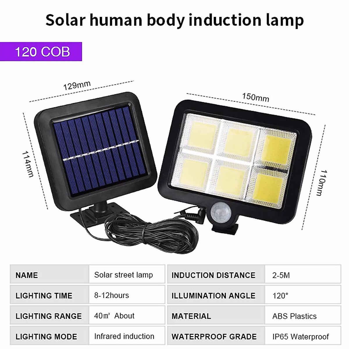 Solar Security Light, Solar Wall Lights Outdoor Flood Light - 120 LED PIR Motion Induction IP65 Waterproof, Up to 10 Hours Illumination,Easy-to-Install Split Solar Light for Front Door,Yard,Garage