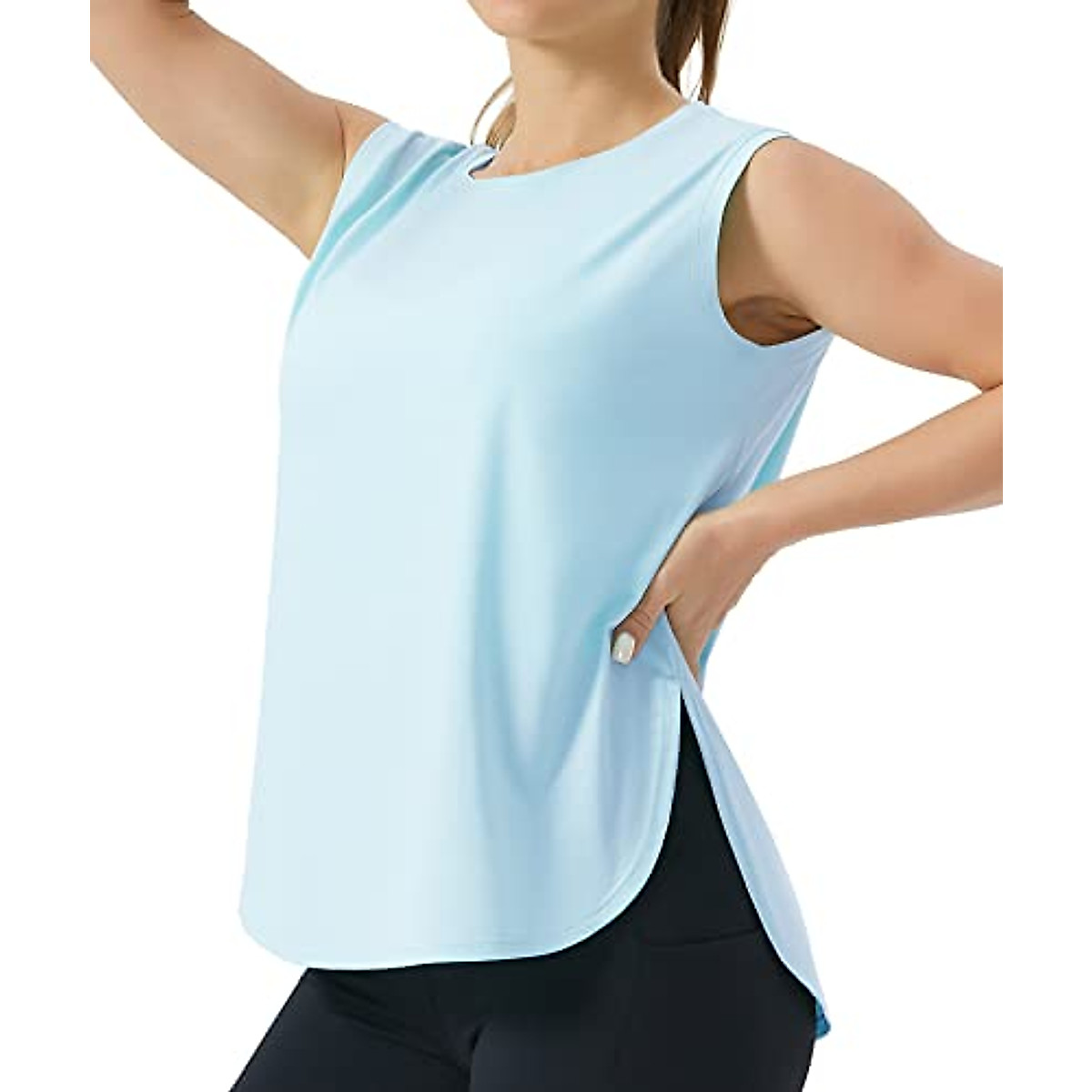 Dragon Fit Loose Fit Summer Workout Tank Tops Soft Cotton Yoga Tops Sleeveless Casual Crewneck Shirts Light Blue