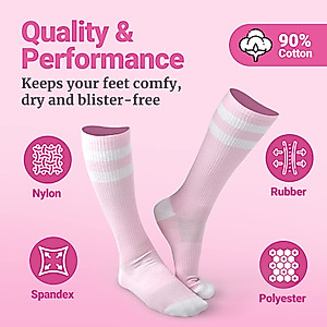 Love Classic, Pink, Medium-Large, Light Weight Compression Athletic Crew Socks for Women