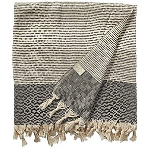 Bersuse 100% Cotton Hierapolis XL Throw Blanket Turkish Towel - 60x95 Inches, Black