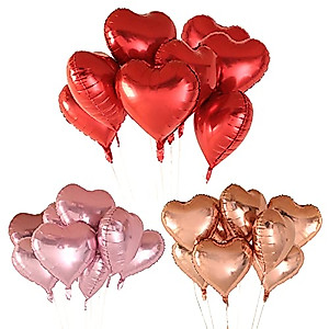 Golray 24pcs Heart Foil Balloons Love Red Pink Gold Rose 18 Inch Mylar Balloon for Valentine Day Decorations Backdrop Balloons Wall Romantic Night Proposal Wedding Anniversary Valentine Party Decor