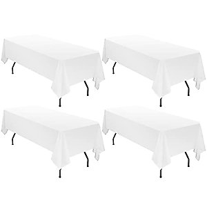 4 Pack 60 x 102 Inch Tablecloth, White Tablecloth for 6 Feet Rectangle Tables, Stain and Wrinkle Resistant Washable Fabric Table Cloth for Wedding Party Dining Table Buffet Parties and Camping
