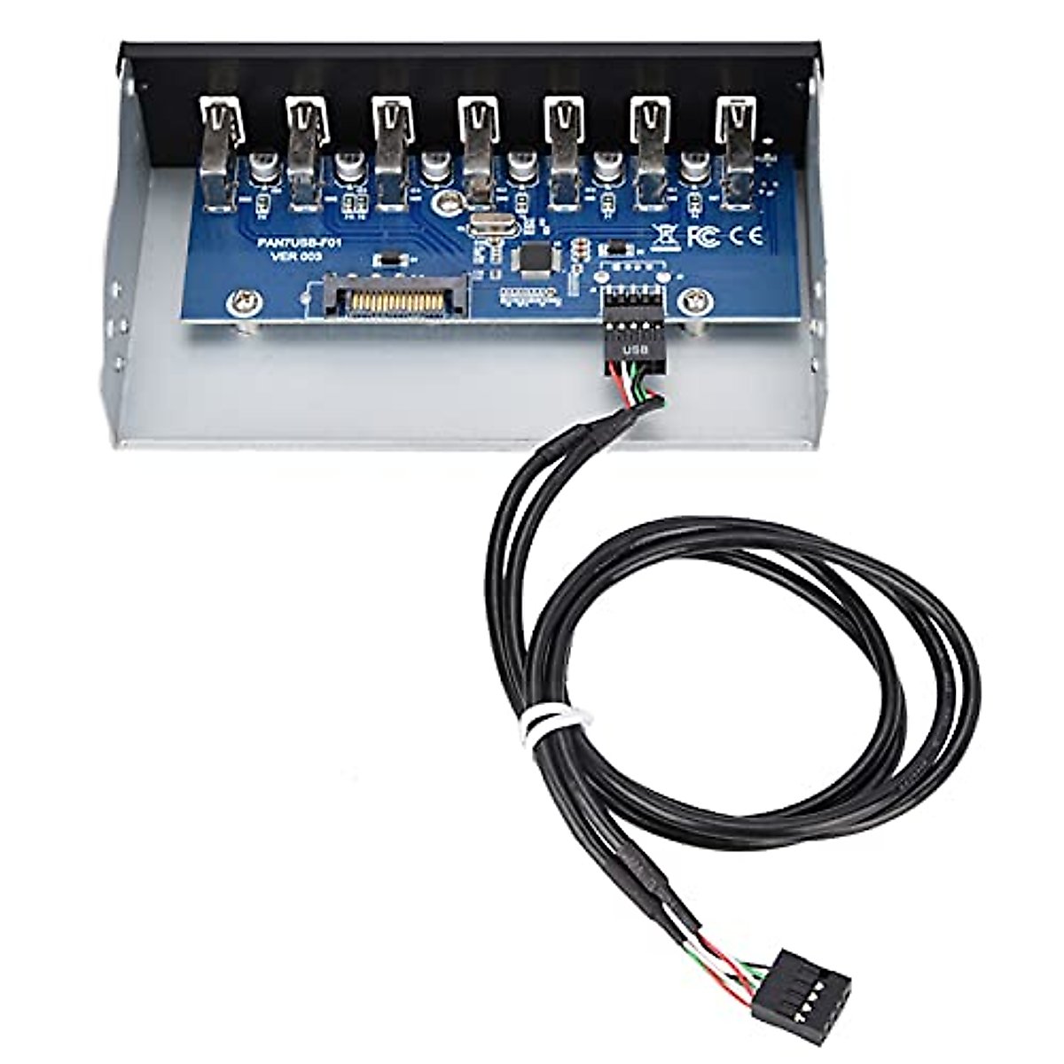 7 Port USB Hub Drive Bay,USB Hub Box Panel,USB2.0 Lossless Data Transmission USB Hub Drive Panel with 9pin-9pin Cable,Front Panel Hub for Scanner, Typewriter, Digital Camera