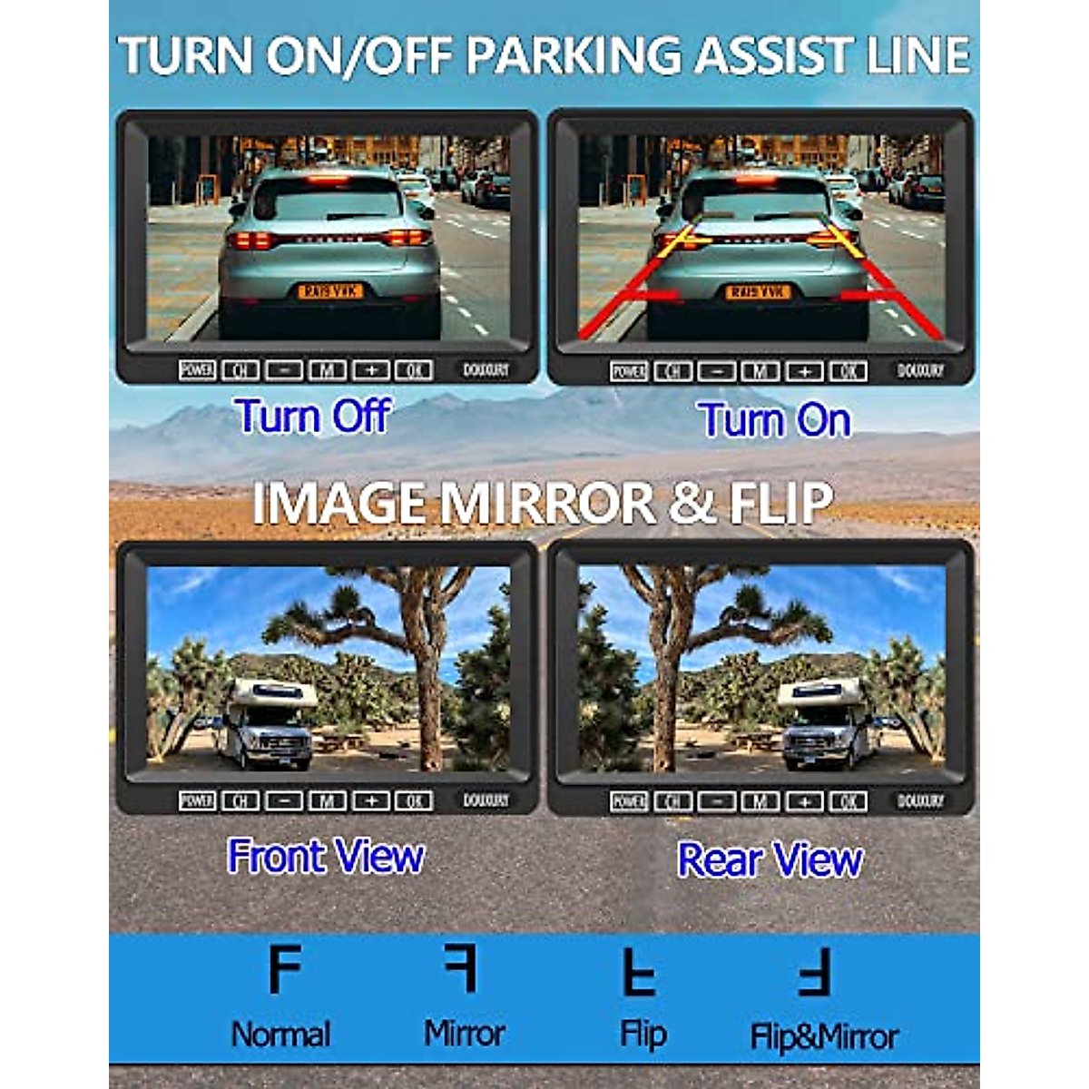 RV Wireless Backup Camera, DOUXURY IP69 Waterproof 170° Wide View Angle HD 1080P Backup Camera + HD LCD 7" Monitor, Digital Wireless Backup Camera System for Truck 5th Wheel Trailer Pickup Camper Bus