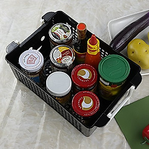 Jekiyo 4 Packs Plastic Basket with Handle, Black Stackable Baskets for Storage