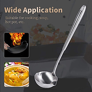 Newness Fat Separator, Durable 304 Stainless Steel Gravy Separator Skimmer with Vacuum Ergonomic Round Handle, Kitchen Cooking Fat Remover Strainer Spoon for Soups, Sauces, Stews and More, 13.5 Inches