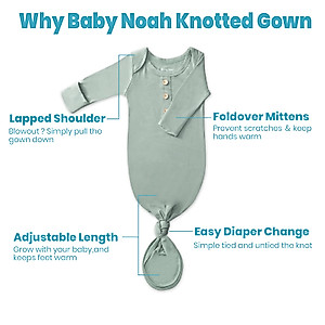 Newborn Baby Knotted Gown, Super Soft Silky Infant Sleeper, Baby Girl Sleep Gown with Mittens, Bow, Clip and Hat Set