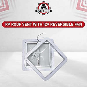 AA Ignition RV Roof Vent with 12V Fan - Fits Camper Trailer Vans, Motorhome, 5th Wheel - 14" x 14" Universal White Lid Roof Vent with 6 Blades - White Lid Inner Translucent Garnish Ring