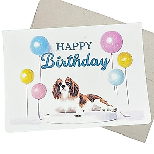 Cavalier King Charles Spaniel Birthday Card (7X5 Inches, Blank Inside) Happy Birthday Cavalier King Charles Greeting Card for a Birthday Party or to go with a gift from the Dog - 188