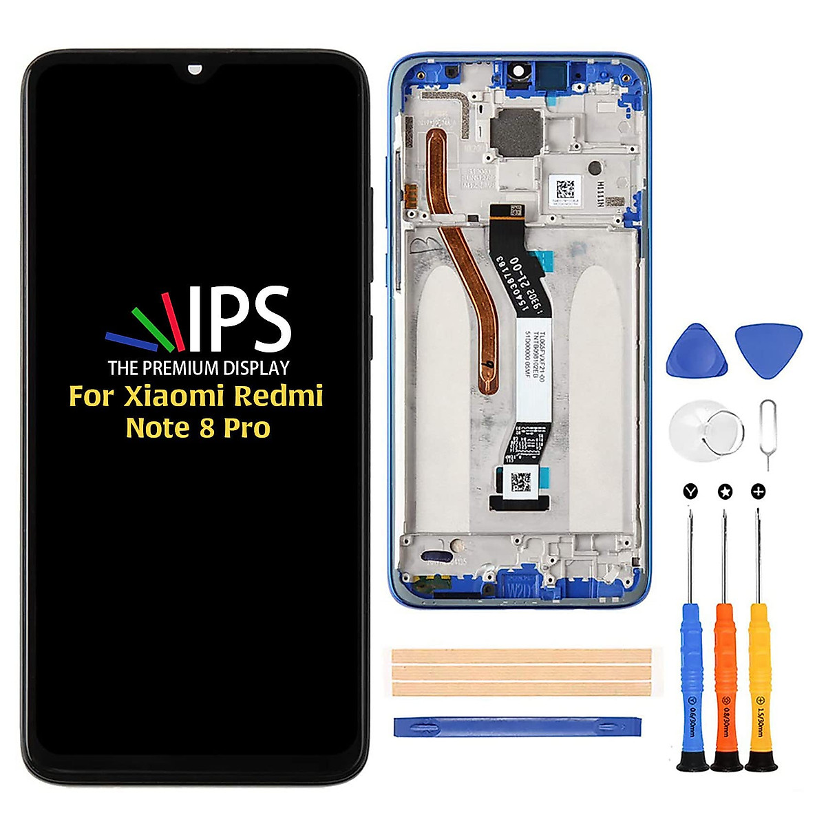 A-MIND for XiaoMi Redmi Note 8 Pro 6.53inchTouch Screen Digitizer LCD Display Assembly Replacement Kits,with Screen Protector+Tools (Blue with Frame)