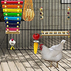 Hamiledyi Chicken Swing for Coop, 4 PCS Colorful Chick Hanging Swing Toys with Xylophone Vegetable String Bag Fruit Skewer, Chicken Coop Accessories for Chicks Macaw Parrots Birds