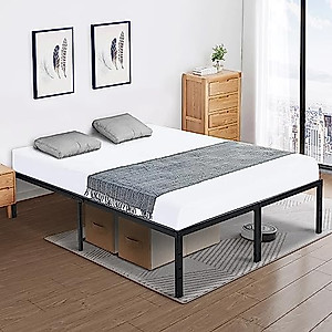 LUSIMO California King Bed Frame 18 Inch Tall Cal King Bed Frame with Storage Heavy Duty Steel Slats Metal Platform Bed Frames No Box Spring Needed Anti Slip Easy Assembly Black