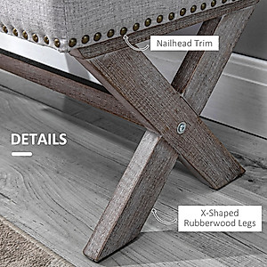 HOMCOM 35.75" Storage Ottoman, Upholstered Storage Bench with Hidden Space, Nailhead Trim and X-Shaped Wood Legs, for Living Room, Entryway, Bedroom, Grey