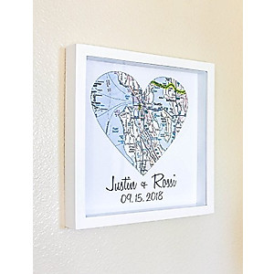 First Anniversary Gift Paper Gift Map Heart Framed Art Paper Anniversary 1 Year 1st Anniversary Gift