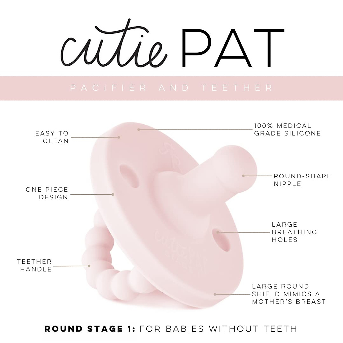 Ryan & Rose Cutie PAT Pacifier Teether (Stage 1, Pink)