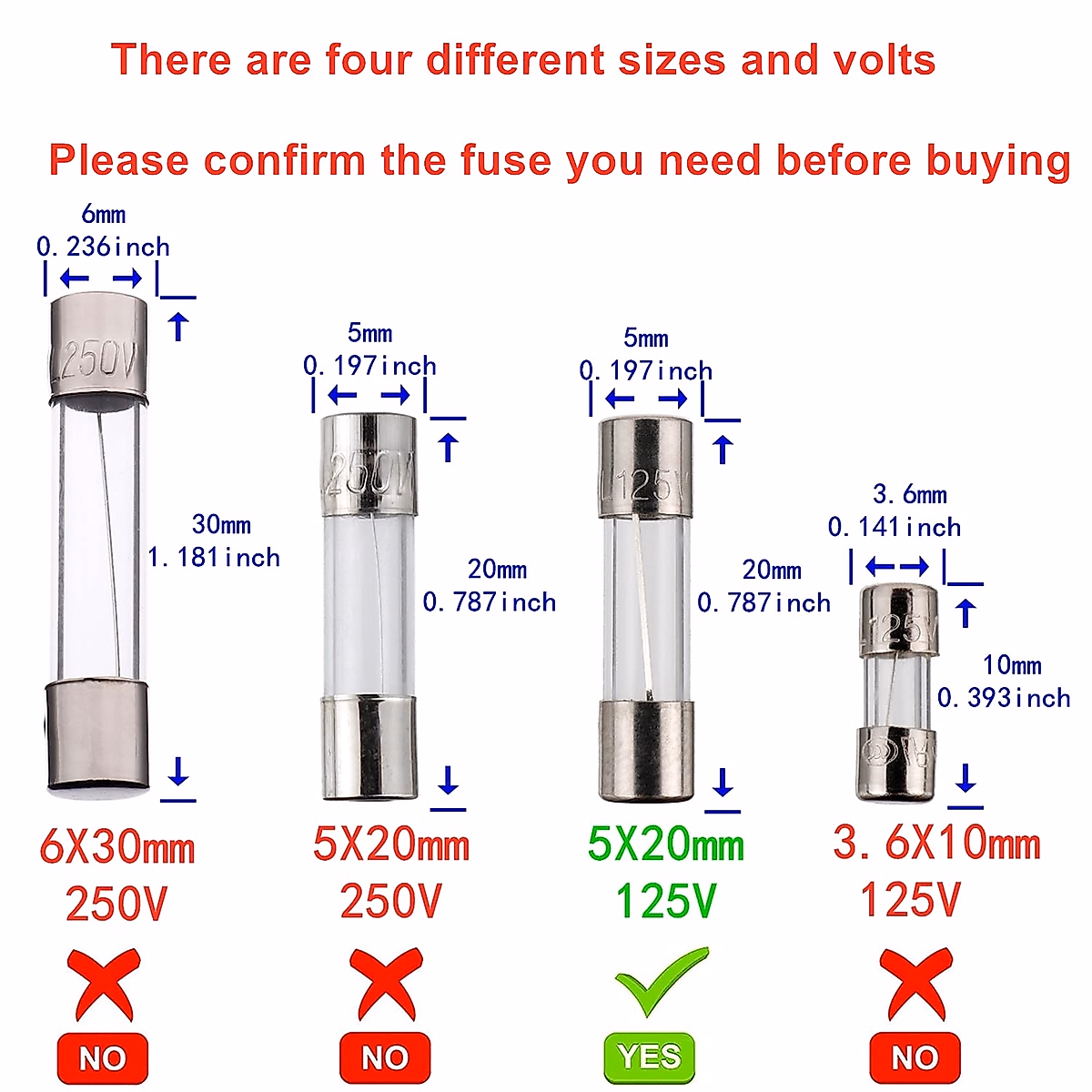 BOJACK F5AL125V 5x20 mm 5 A 125 V fuses 0.2x0.78 Inch 5 amp 125 Volt Fast-Blow Glass Fuses (Pack of 20)