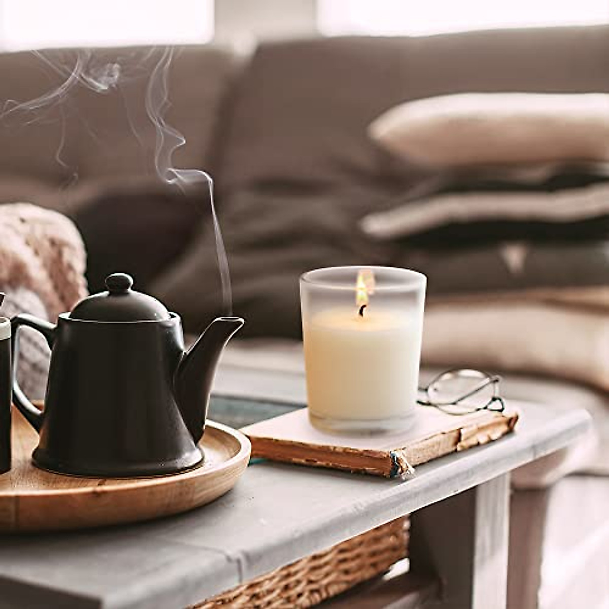 Set of 20 White Votive Candles for Home Décor Weddings Holidays Party and DIY, Unscented Soy Wax Candle Filled in Clear Glass