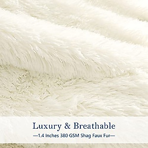 EASELAND Soft Faux Fur and Sherpa Shaggy Throw Blanket, Reversible Warm Thick Fleece Fuzzy Shag Throws, Luxury Furry Plush Fluffy Decorative Cozy Blankets for Couch Sofa Bed Chair, Ivory,90×90 inches