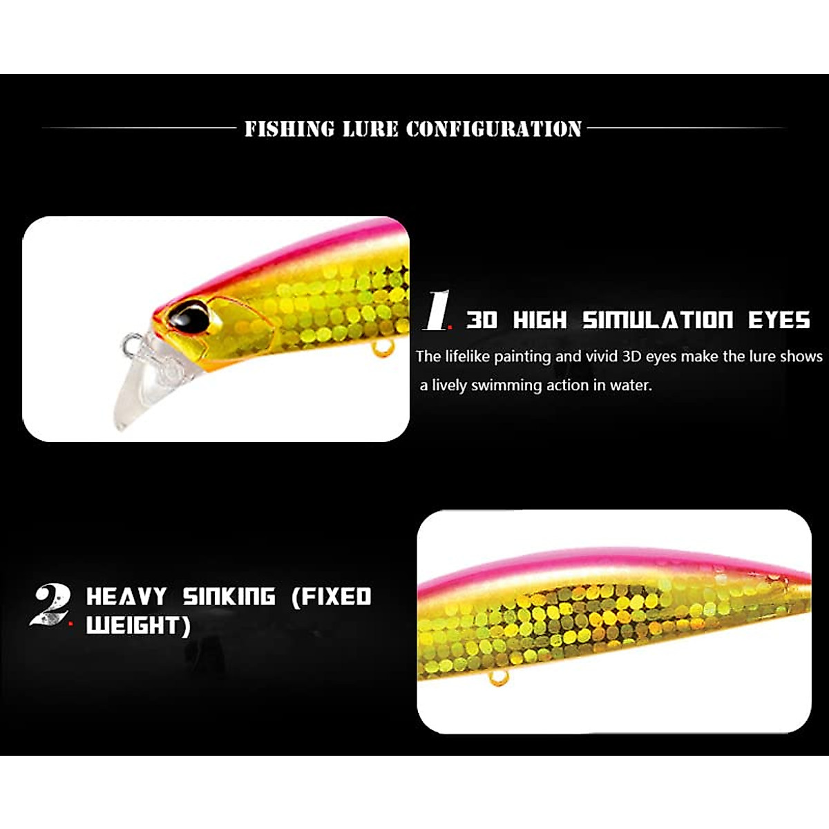 8pc Sinking Lure 9.5cm 30g Fishing Lure Kits Sinking Minnow Fishing Lures Fishing Tackle Long Casting Hard Bait with Hooks