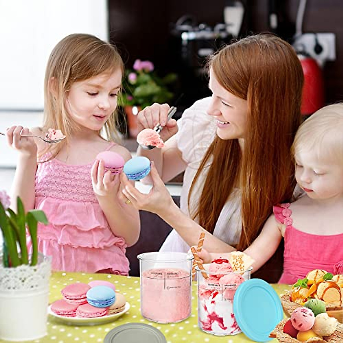 VanlonPro Containers 2 Pack, Ice Cream Pints Replacement for NC500 Series Ninja Creami Deluxe Ice Cream Makers, Reusable, BPA-Free & Dishwasher Safe, Airtight & Leaf-Proof, Gray & Blue Lids