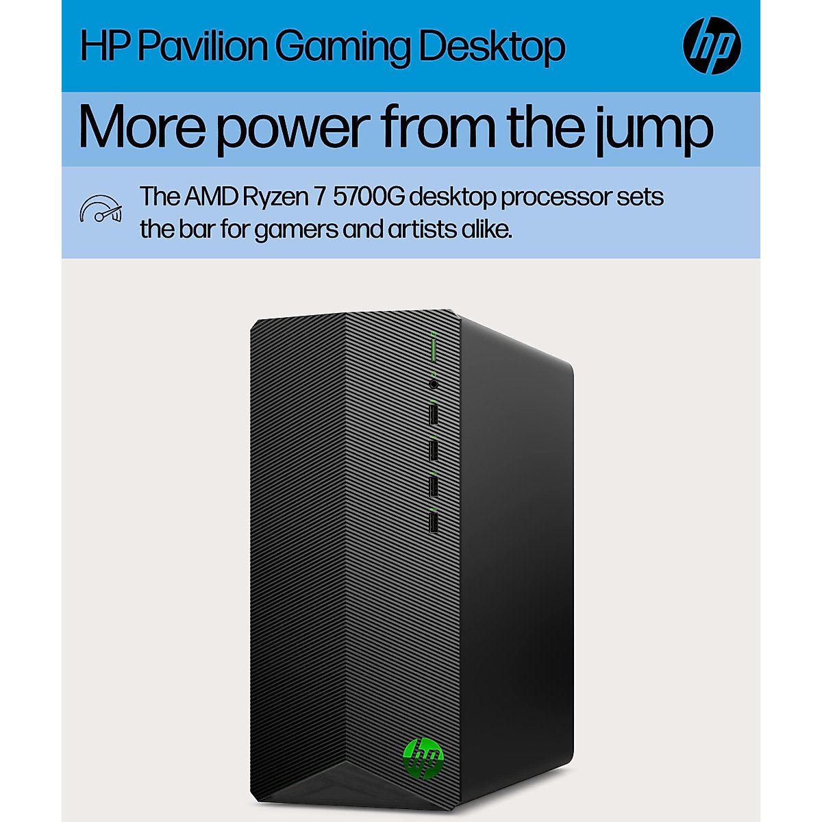 HP Pavilion Tower Desktop Computer, Octa-Core AMD Ryzen 7 5700G (Beat i7-11700K), 4GB DDR4 RAM, 256GB PCIe SSD, WiFi 6, Bluetooth, RJ-45, HDMI, VGA, Keyboard and Mouse, Windows 11 Pro, WE/PGPY