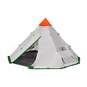 Tahoe Gear Bighorn Extra Large 18 by 18 Inch 12 Person Teepee Cone Shape Backpacking, Camping ,Teepee Tent for Adults, Orange/Grey
