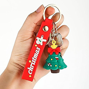 Amaxiu Christmas Keychain, Cute Christmas Tree PVC Key Chain Cartoon Xmas Theme Silicone Wristlet Keyring for Girls Women Handbag Schoolbag Pendant Party Decoration (Christmas Tree)