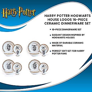 Harry Potter Hogwarts House Logos 16-Piece Ceramic Dinnerware Set
