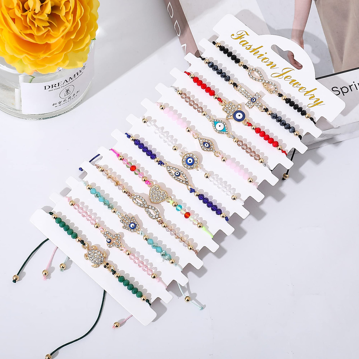 BONITTER 24/12 PCS Evil Eye Bracelets Pack For Women Mexican Braclets Set Protection Amulet Anklets Jewelry Gift