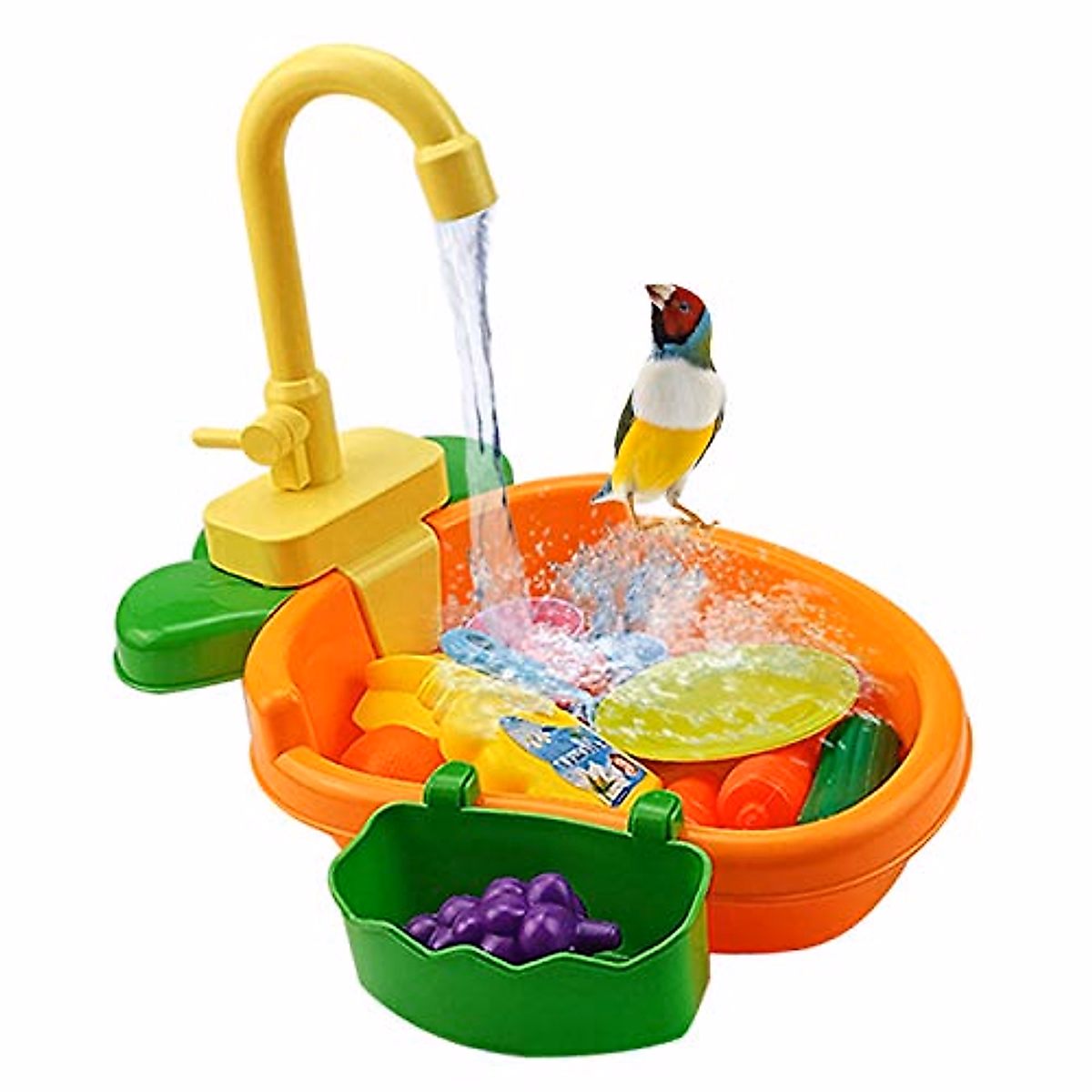 Bird Bath Tub Parrot Automatic Bathtub with Faucet Bird Shower Bathing Tub Birdbath Toy Bird Feeder Bowl Parrot Automatic Bathtub Pool for Indoor