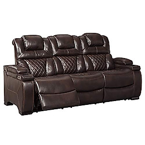 Signature Design by Ashley Warnerton Faux Leather Power Reclining Sofa with Adjustable Headrest, Brown