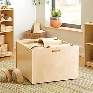 Kaplan Early Learning Wooden 4-Sided Block Storage Box on Heavy-Duty Wheels with Handles for Easy Mobility and Storage