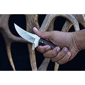 Knives Ranch Handmade Damascus Steel Full Tang 7-1/2" Skinning Knife - Rosewood Handle - Heavy-Duty Dual Carrying Leather Sheath (2016-IRW)