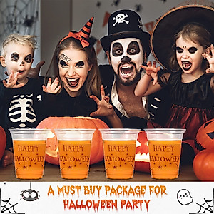 12 Oz Bulk Plastic Halloween Party Cups Clear Disposable Cups Printed Happy Halloween with Spider and Cobweb Disposable Plastic Party Cups Tableware for kids Adults Halloween Party Supplies(36 Pack)