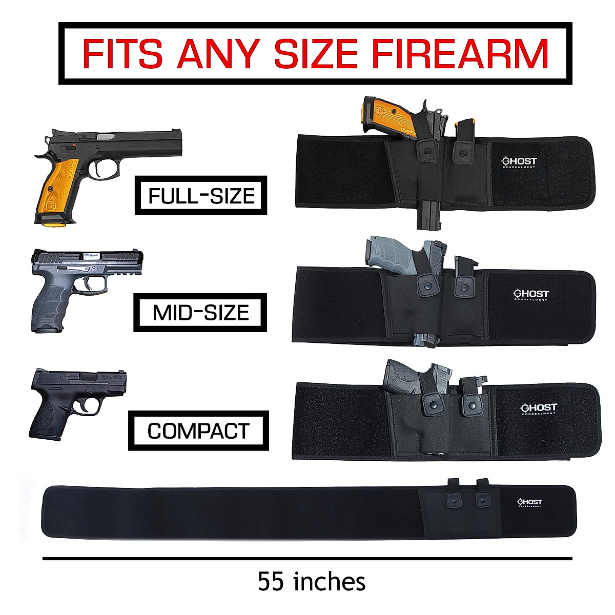 Ghost Concealment L Belly Band Holster for Concealed Carry | Fits up to a 54" Belly | IWB Gun Holsters | Men and Women (Right)