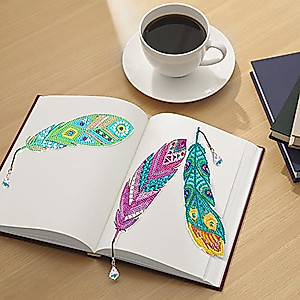 6 Pcs 5D Diamond Painting Bookmarks DIY Feather Bookmark Crystal Pendant Bookmark for Home Office School,Diamond Painting Arts Crafts Gifts for Adults and Kids