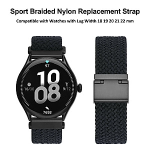 WOCCI 18mm Braided Nylon Watch Band for Men and Women, Quick Release, Black Stainless Steel Buckle (Black)