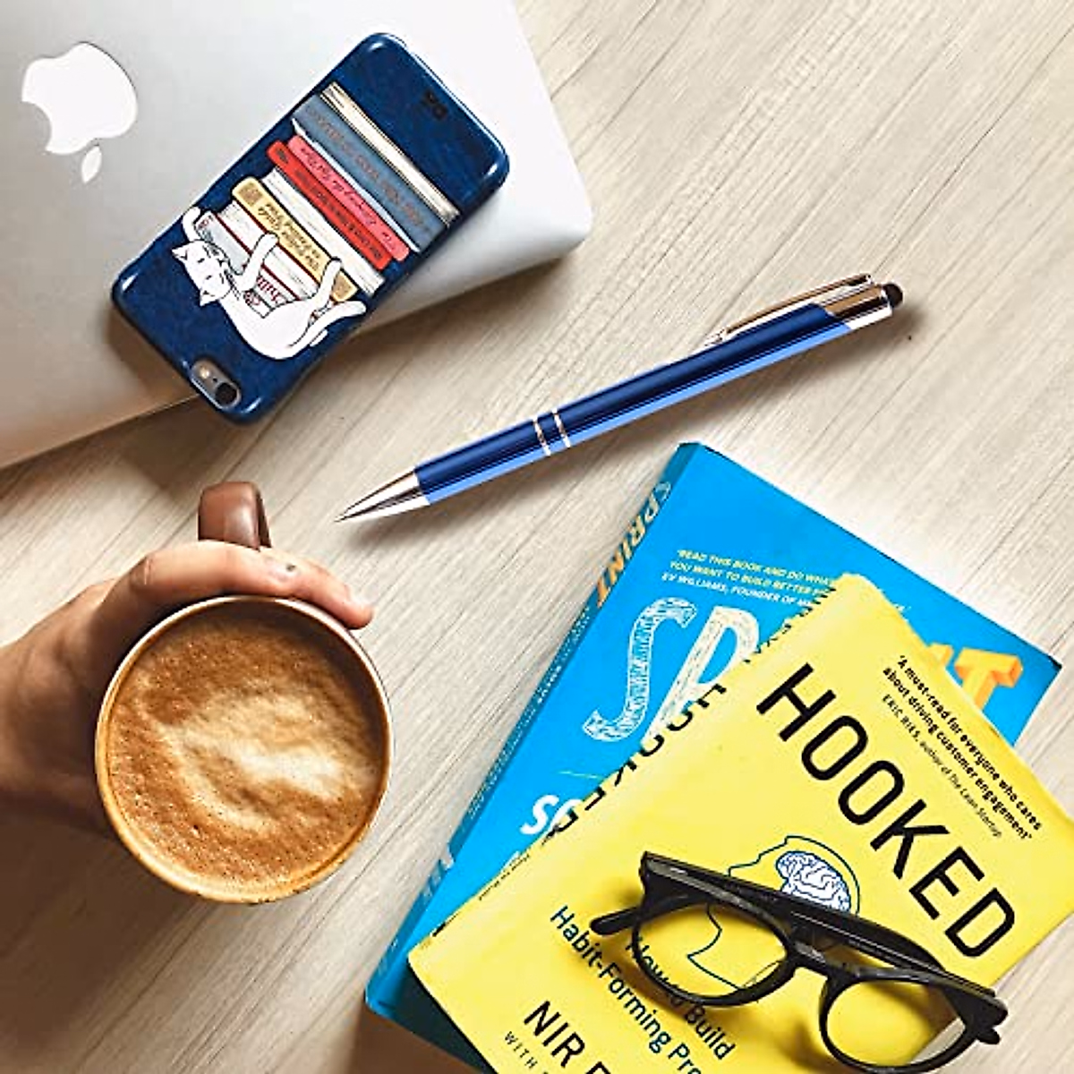 Blue JJ Ballpoint Pen with Stylus - Black Ink Refill, Medium Tip Point