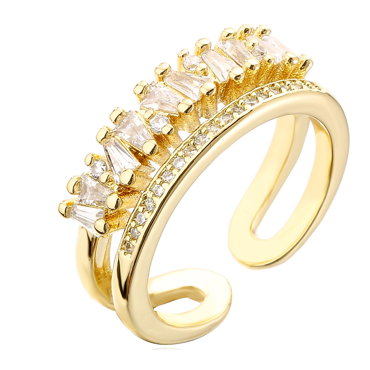 AIKAITUO 14K Gold Plated Adjustable Zircon Eternal Fashion Personalized Women's Stacked Ring Christmas Birthday Gift (White)