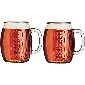 Home Essentials Beer Den Glass Football Mug Den Set of 2, 37-Ounce