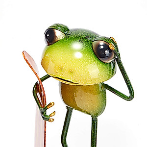 Aayla 9.5" H Frog Statue - Unique Adorable Green Surfing Frog Figurine Gift Home Kitchen Garden Decor for Frog Lovers