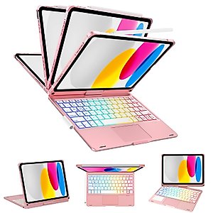 Touchpad iPad 10th Generation Case with Keyboard 10.9" 2022, Magic 360°Rotatable & Swivel Keyboard with Multi-Touch Trackpad, 7 Color Backlit with Pencil Holder for Latest iPad 10th Gen 2022 Rose Gold