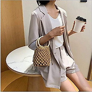 CHIC DIARY Mini Clutch Purse for Women Top Handle Handwoven Cotton Crochet Handbag Small Summer Beach Fishnet Bucket Bag