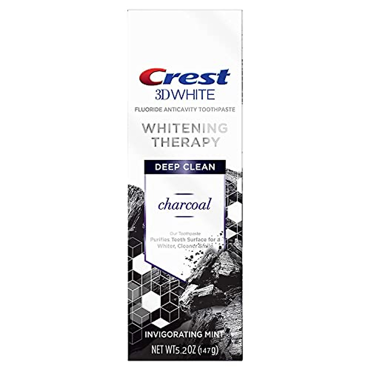 Crest Charcoal 3D White Toothpaste, Whitening Therapy Deep Clean with Fluoride, Invigorating Mint, 5.2 Ounce,