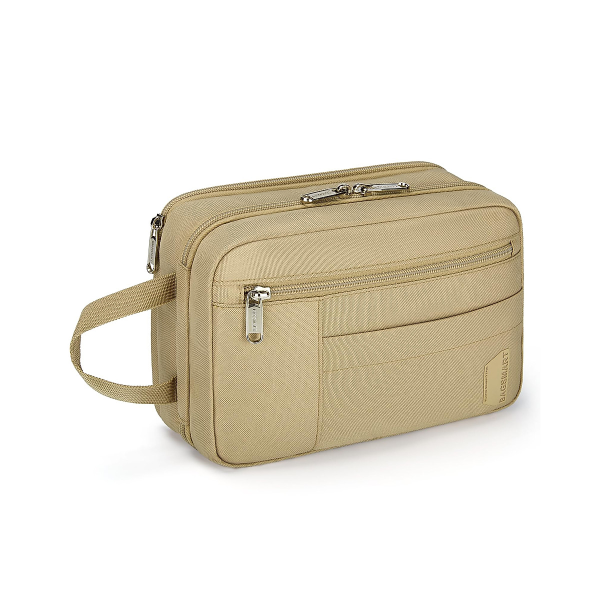 BAGSMART Travel Toiletry Bag, Toiletry Bag for Women and Men with Hanging Hook, Water-resistan Dopp Kit Door Room Essentials Makeup Cosmetic Bag, Shaving Bag Organizer for Traveling, Camping Khaki