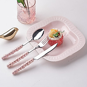 2Pcs Pearl Flatware Set, Creative Stainless Steel Flatware Pearl Ceramic Handle Silverware Tableware for Kitchen Hotel Home Steak Knife Dessert Spoon Dishwasher