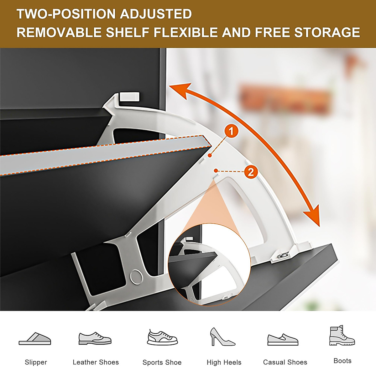 Vibe & Dine Shoe Cabinet with 3 Flip Drawers, Modern Shoe Storage Cabinet with Adjustable Shelves for Entryway Slim, FreeStanding Narrow Shoe Organizer Cabinet with Gold Metal Handle and Legs, Black